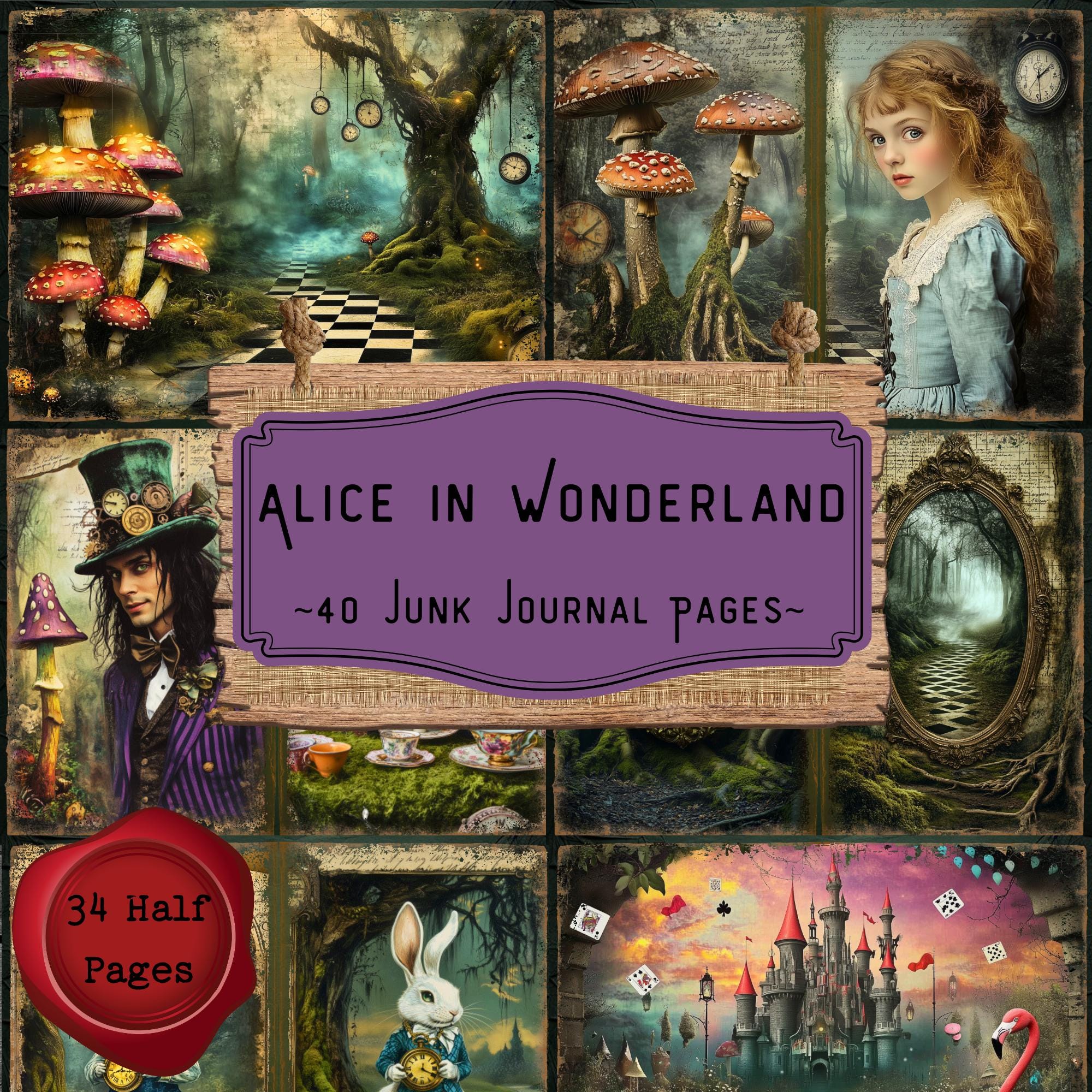 Alice in Wonderland Junk Journal Pages, Printable Magical Fairytale ...
