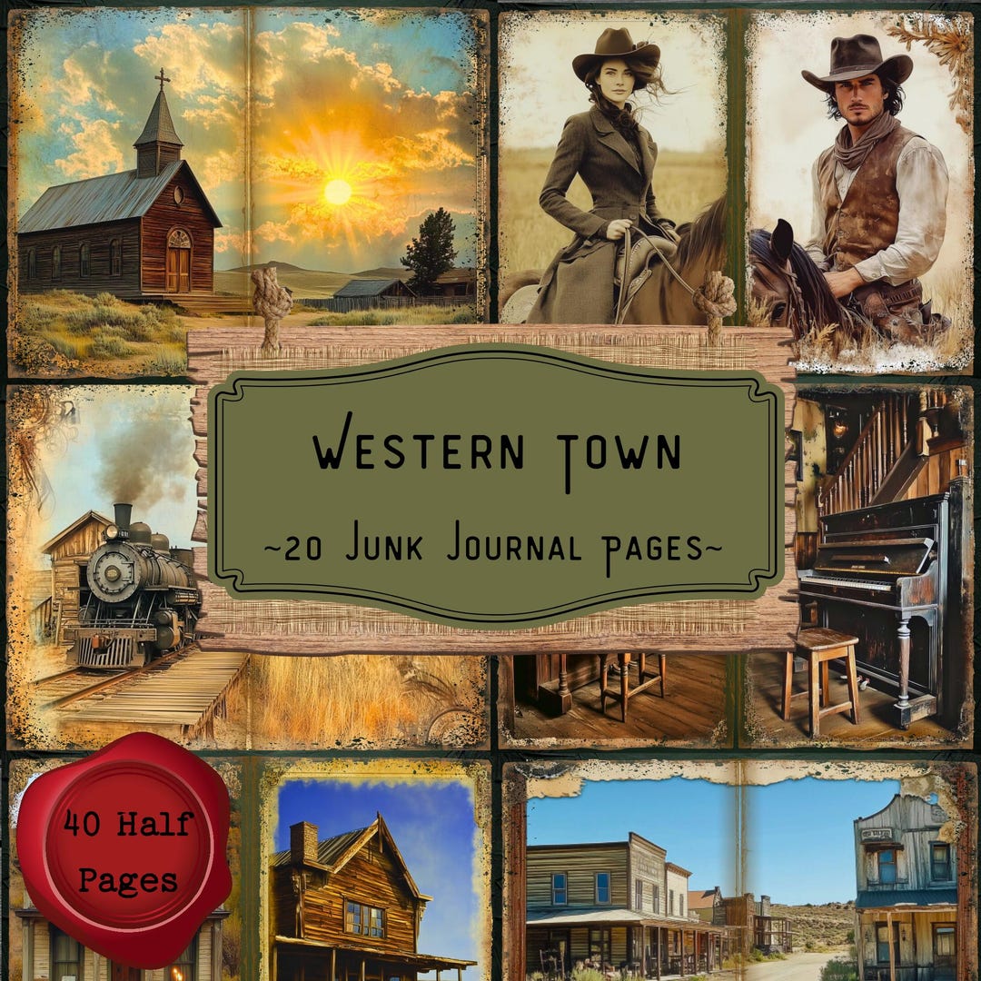 Western Pioneer Town Junk Journal Pages, Wild West Scrapbooking Kit ...