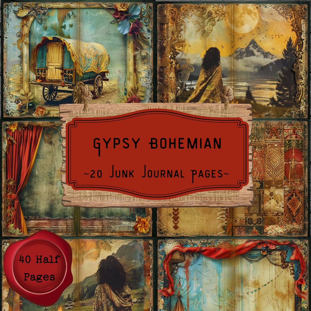 Gypsy Bohemian Junk Journal Pages, Boho Scrapbooking Paper, Vintage ...
