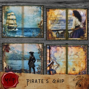 Pirates Ship Junk Journal Pages, Vintage Nautical Scrapbooking, by the ...