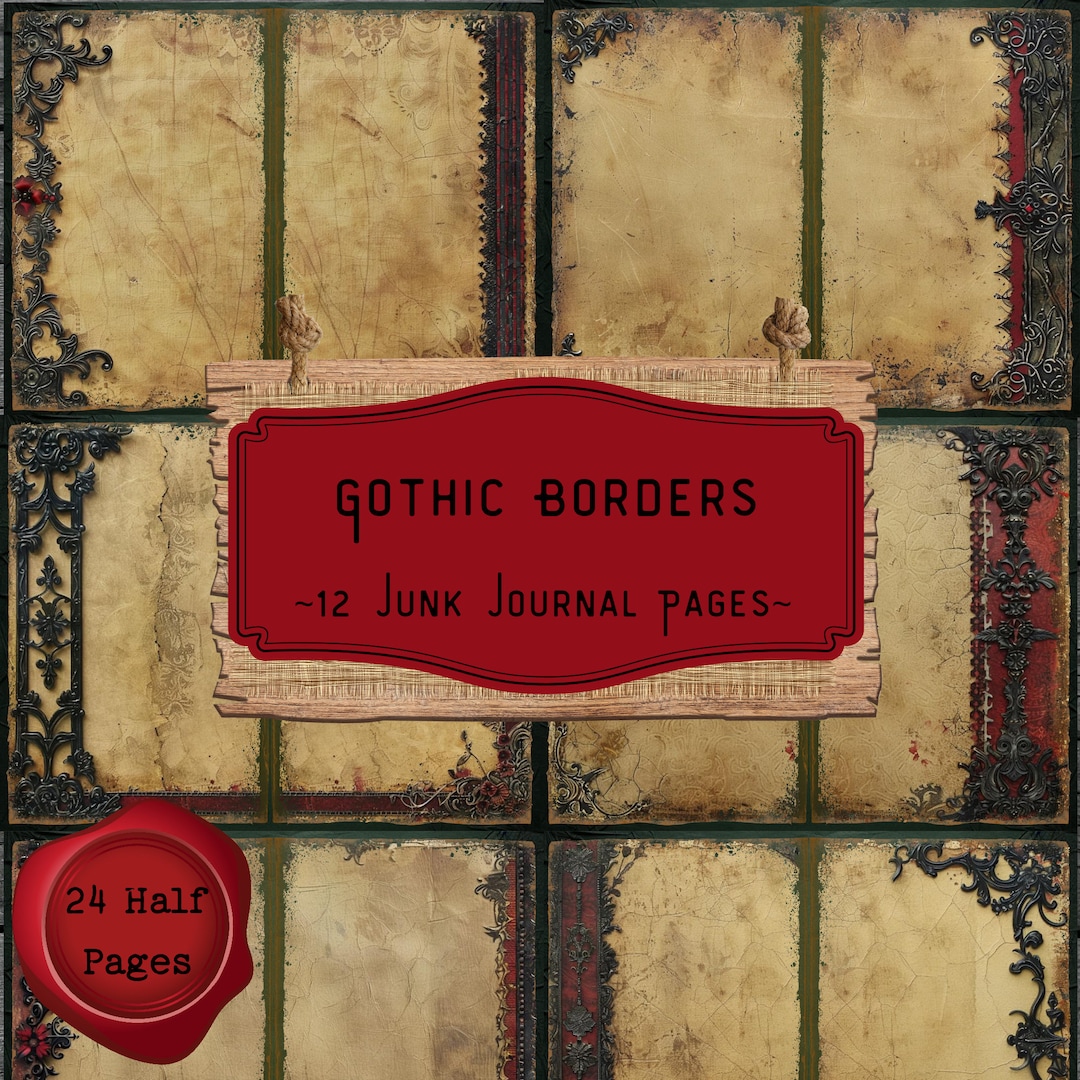 Gothic Borders Junk Journal Pages, Dark Academia Half Papers, Vintage ...