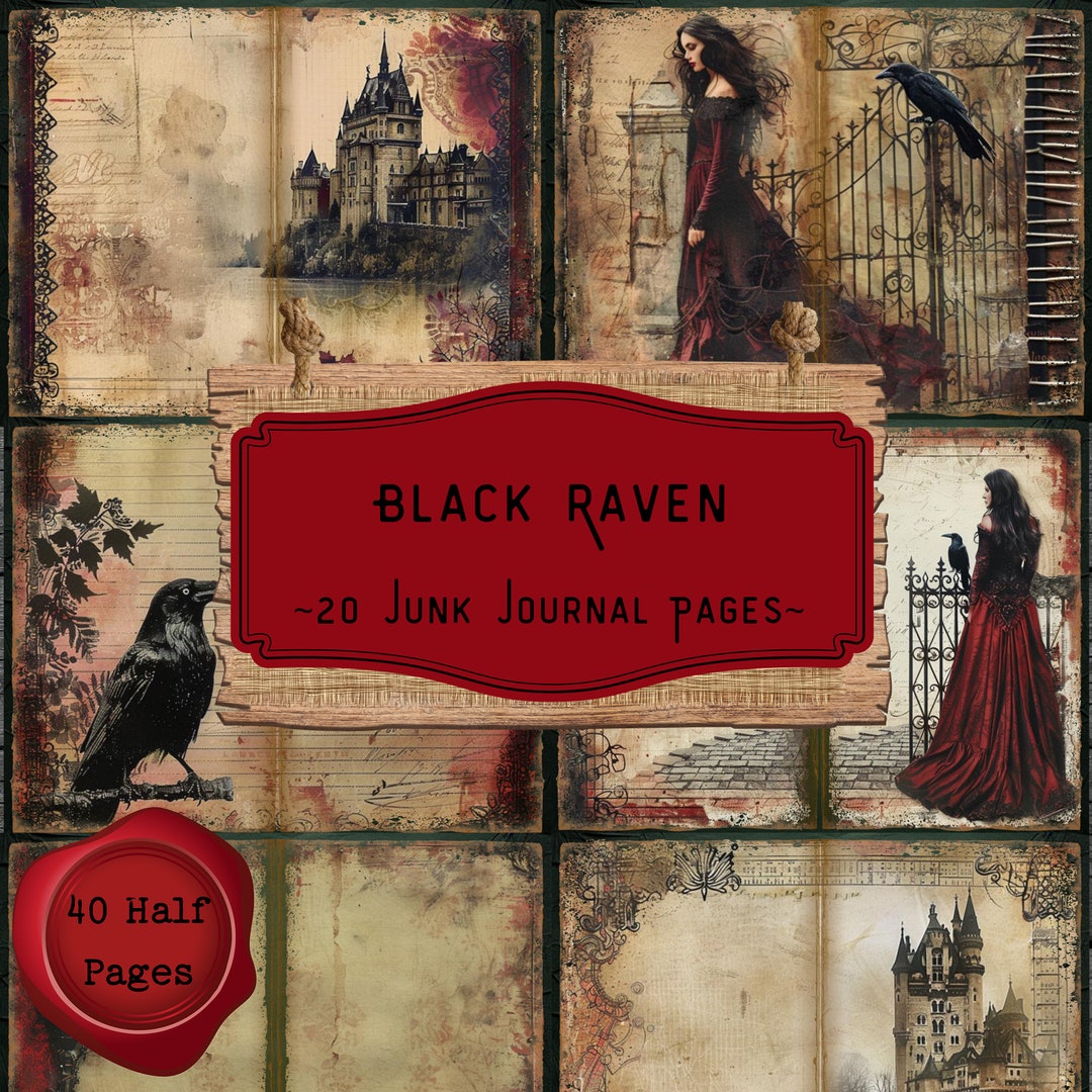 Black Raven & Crows Junk Journal Pages, Gothic Scrapbooking Paper, Dark ...