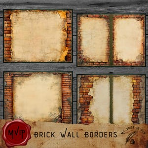 Brick Wall Borders Junk Journal Pages: Rustic Industrial Grunge ...