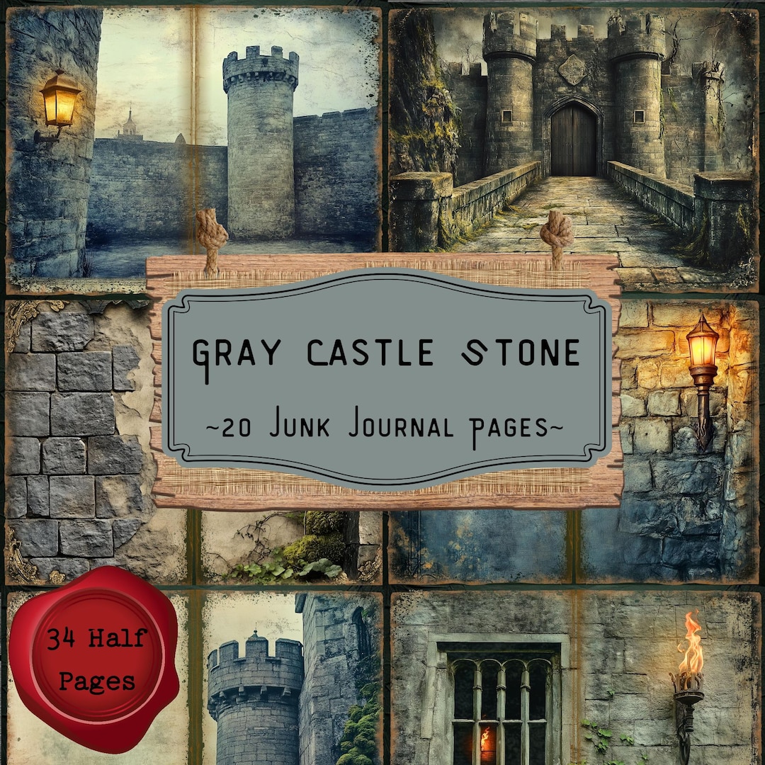 Gray Castle Stone Junk Journal Pages, Medieval Crafting Kit, Vintage ...