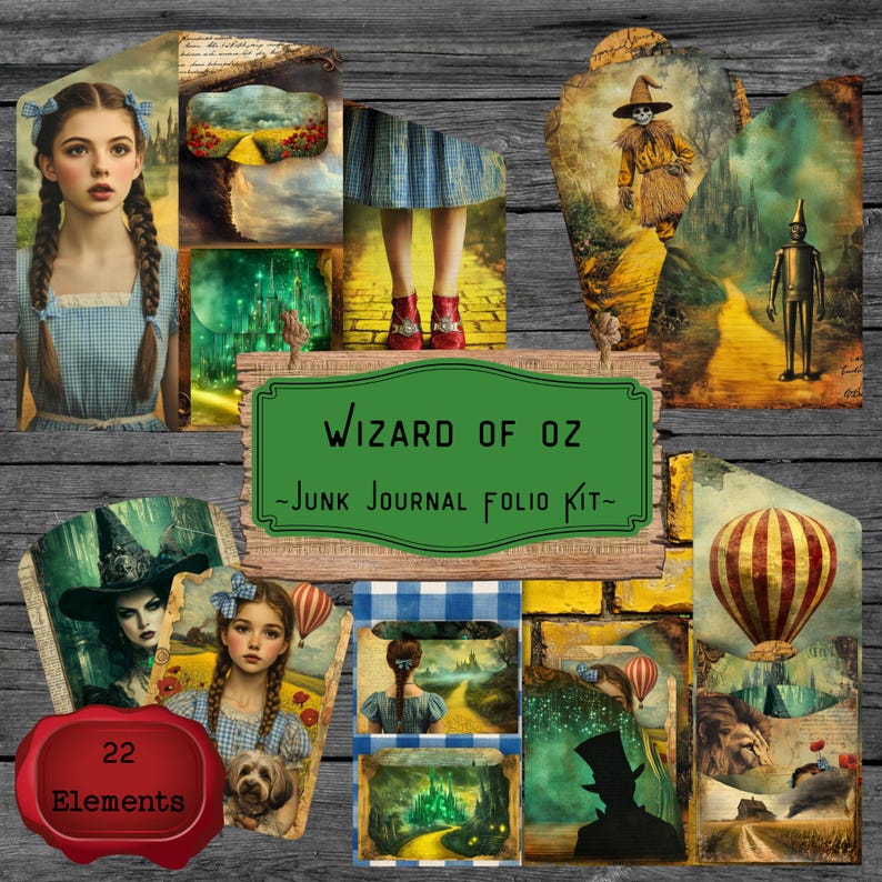 Wizard of Oz Junk Journal Folio Kit: Fantasy Fairytale Scrapbooking ...