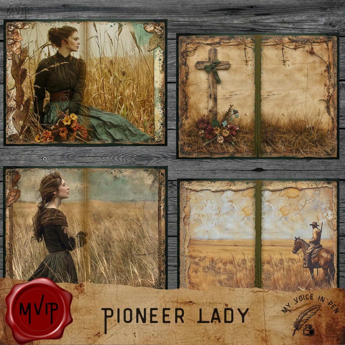 Pioneer Lady Junk Journal Pages, Vintage Printable Paper, Western ...