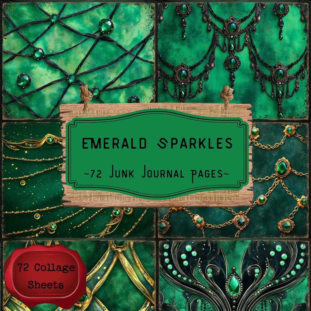 Emerald Sparkles Junk Journal Pages, Green & Gold Background ...