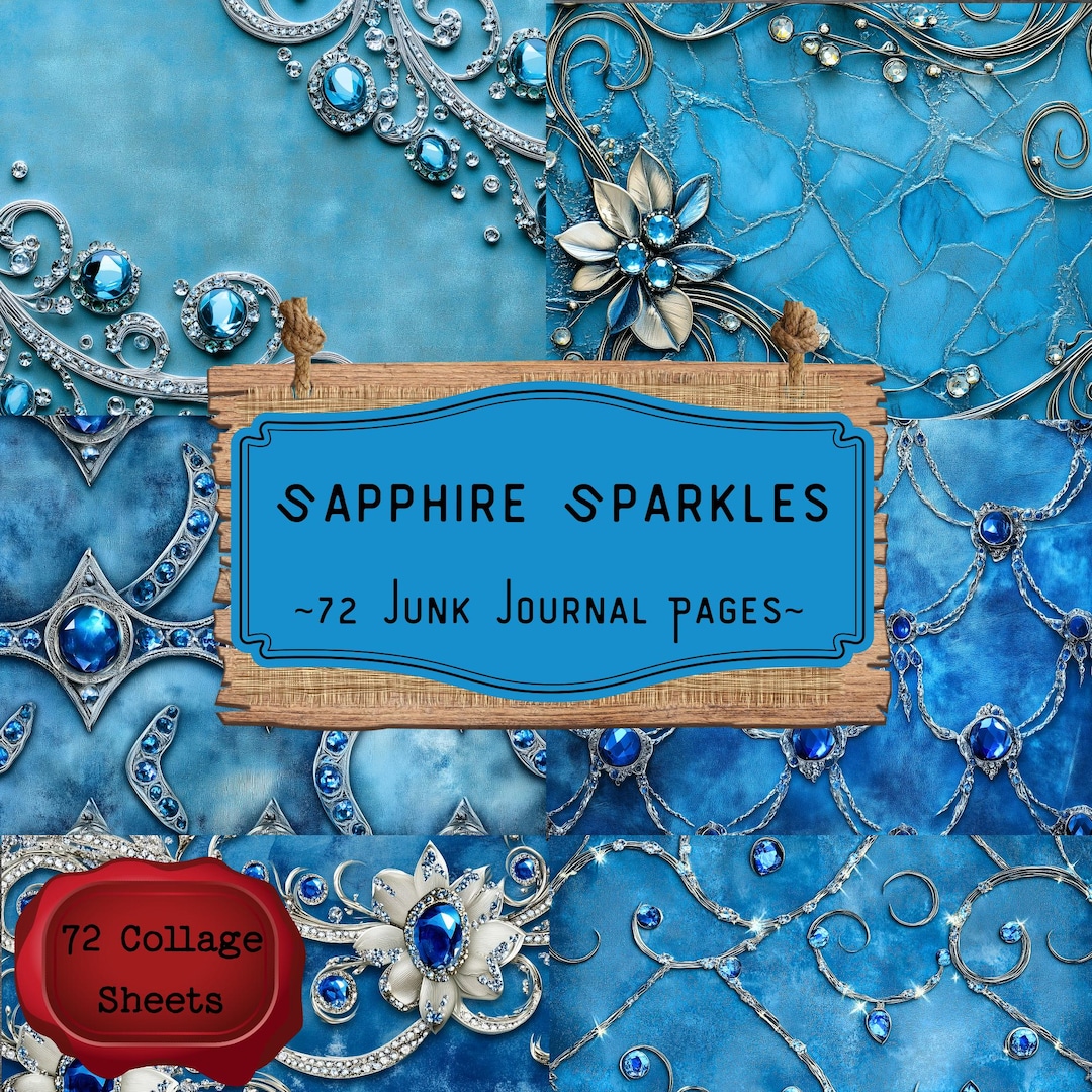Sapphire Sparkles Junk Journal Pages, Blue & Silver Background Digital ...