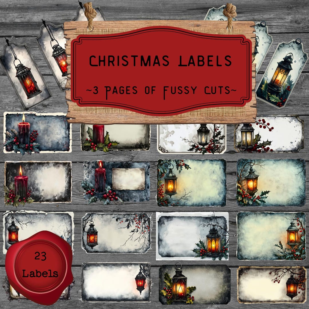 Gothic Dark Christmas Labels, Printable Holiday Tags, Christmas Book ...