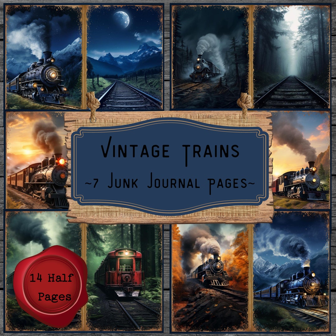 Vintage Trains Junk Journal Half Page, Steam Engine Scrapbook Paper ...