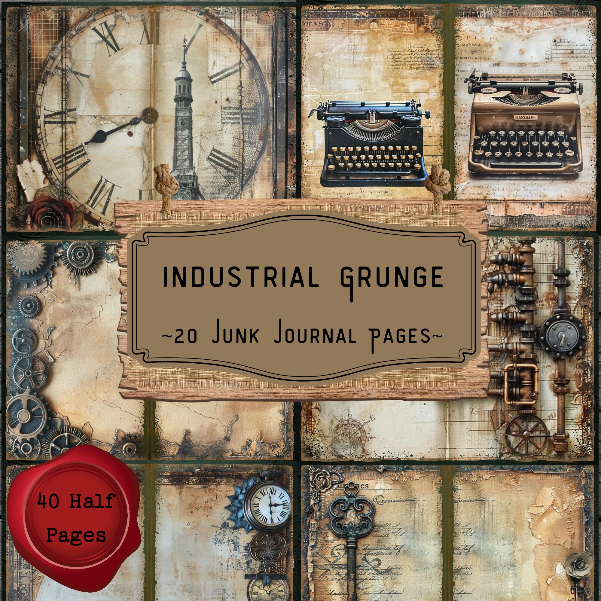 Industrial Grunge Junk Journal Pages, 1940s Scrapbooking Pages, Sepia ...