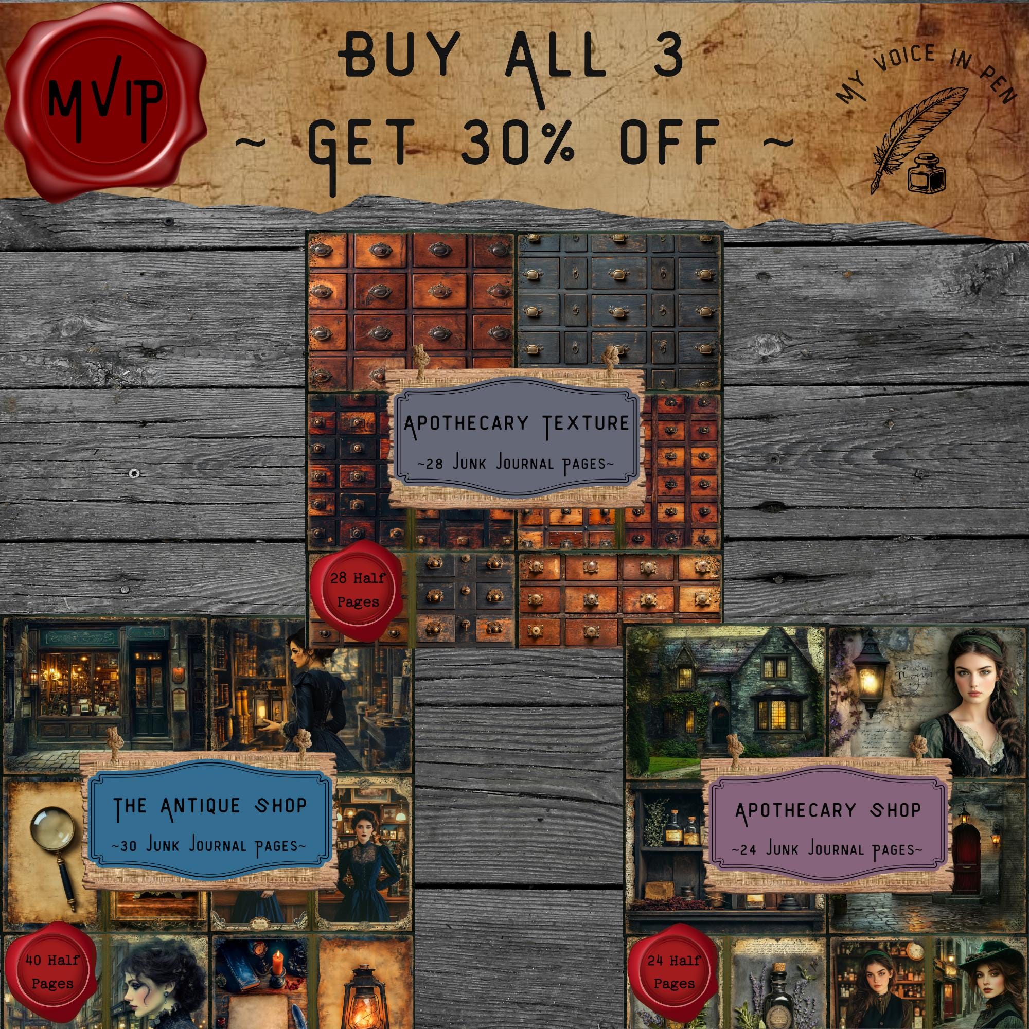 Apothecary Texture Junk Journal Pages: Dark Academia, Rustic Wood ...