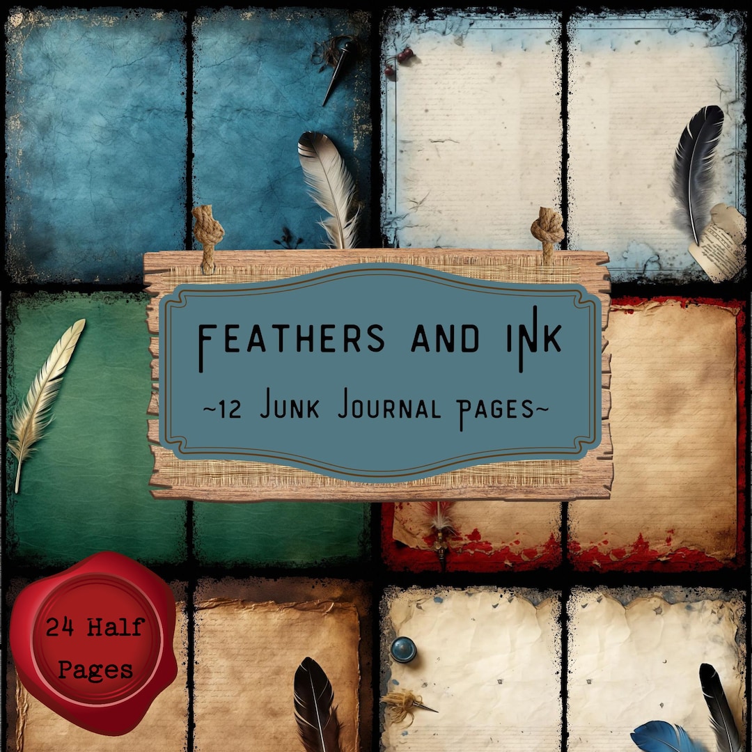 Feathers and Ink Junk Journal Pages, Vintage Printable Paper, Victorian ...