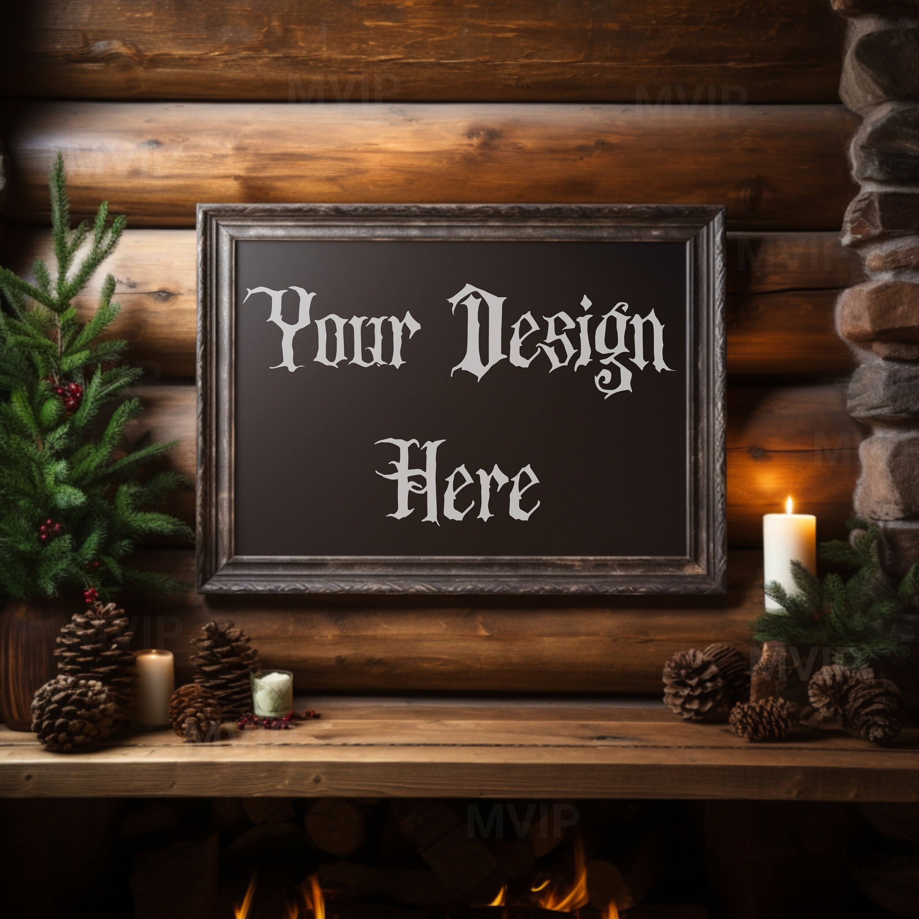 Rustic Christmas Horizontal Wall Mockup, Winter Frame Mockup, Holiday ...