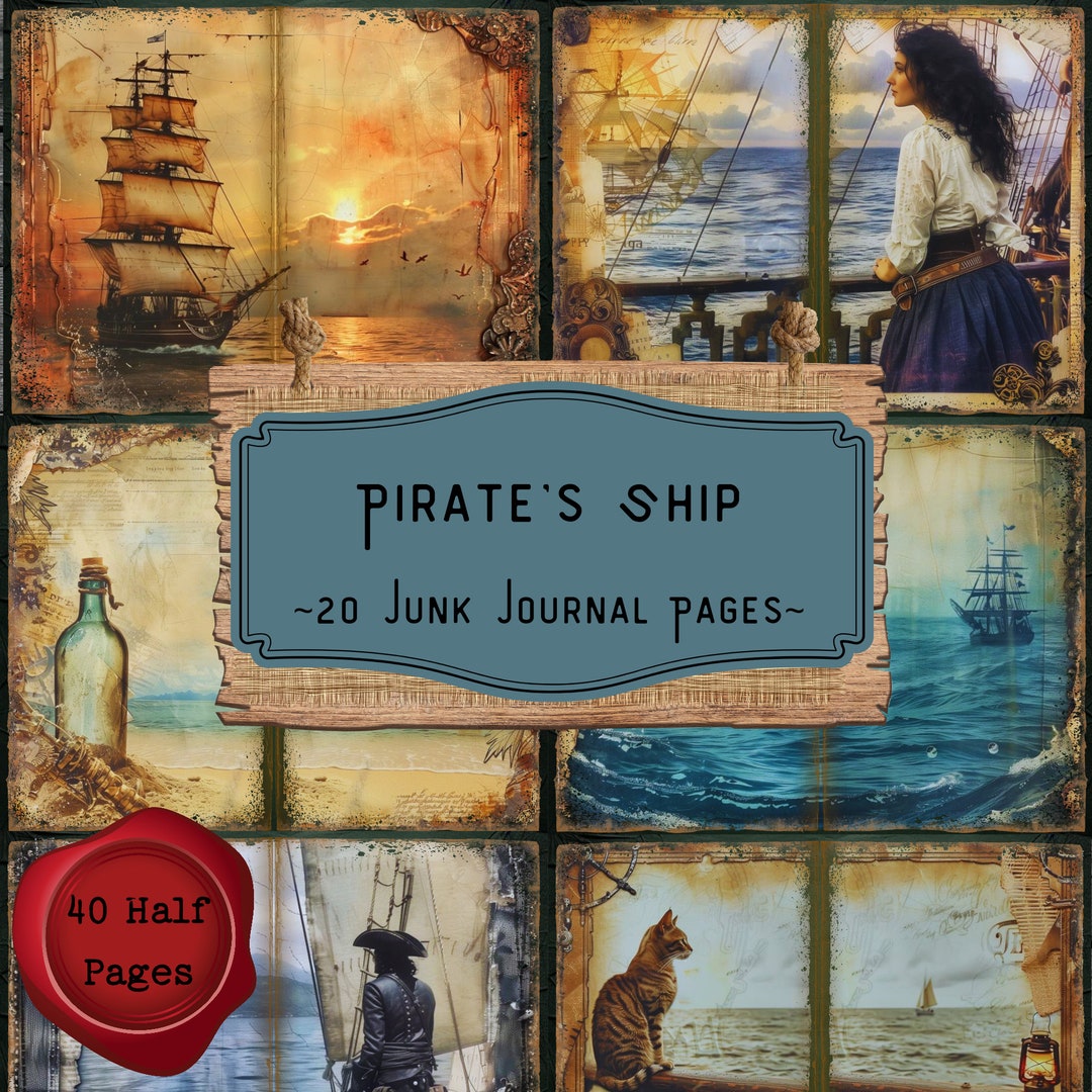 Pirates Ship Junk Journal Pages, Vintage Nautical Scrapbooking, by the ...