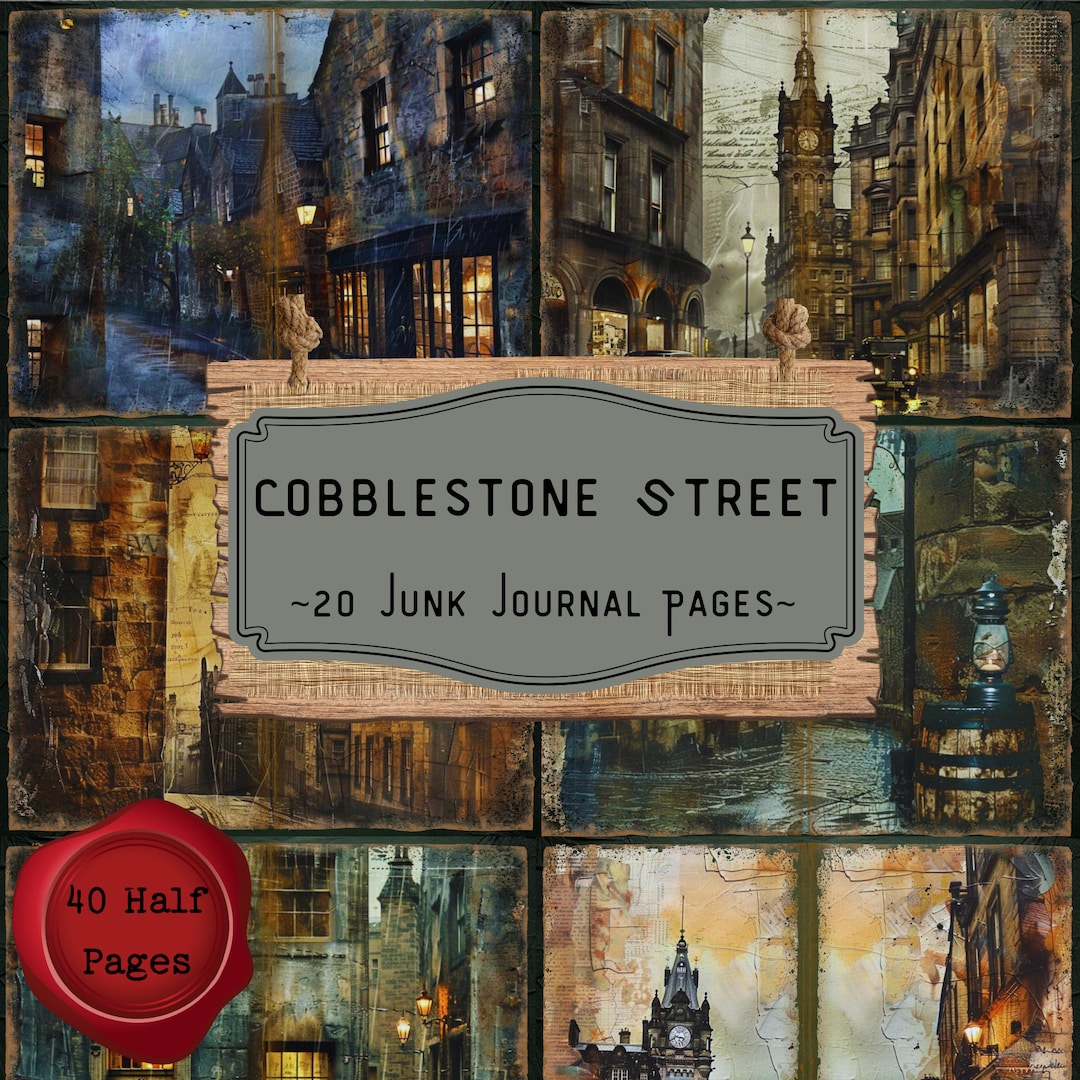 Rainy Cobblestone Street Junk Journal Pages, Street Lamps Scrapbooking ...