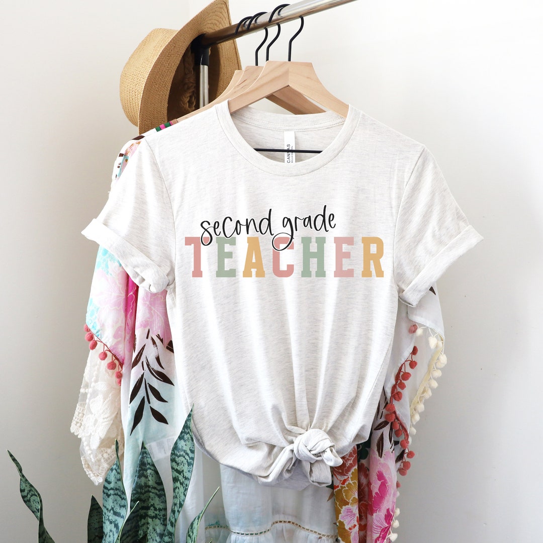 Second Grade Teacher Shirt, Bellacanva Rainbow Teacher Graphic Tee ...