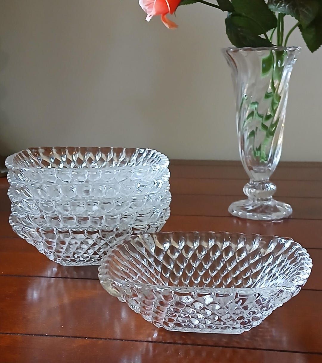Set of 6 Anchor Hocking Flared Square Glass Candy Nut Dish Diamond ...