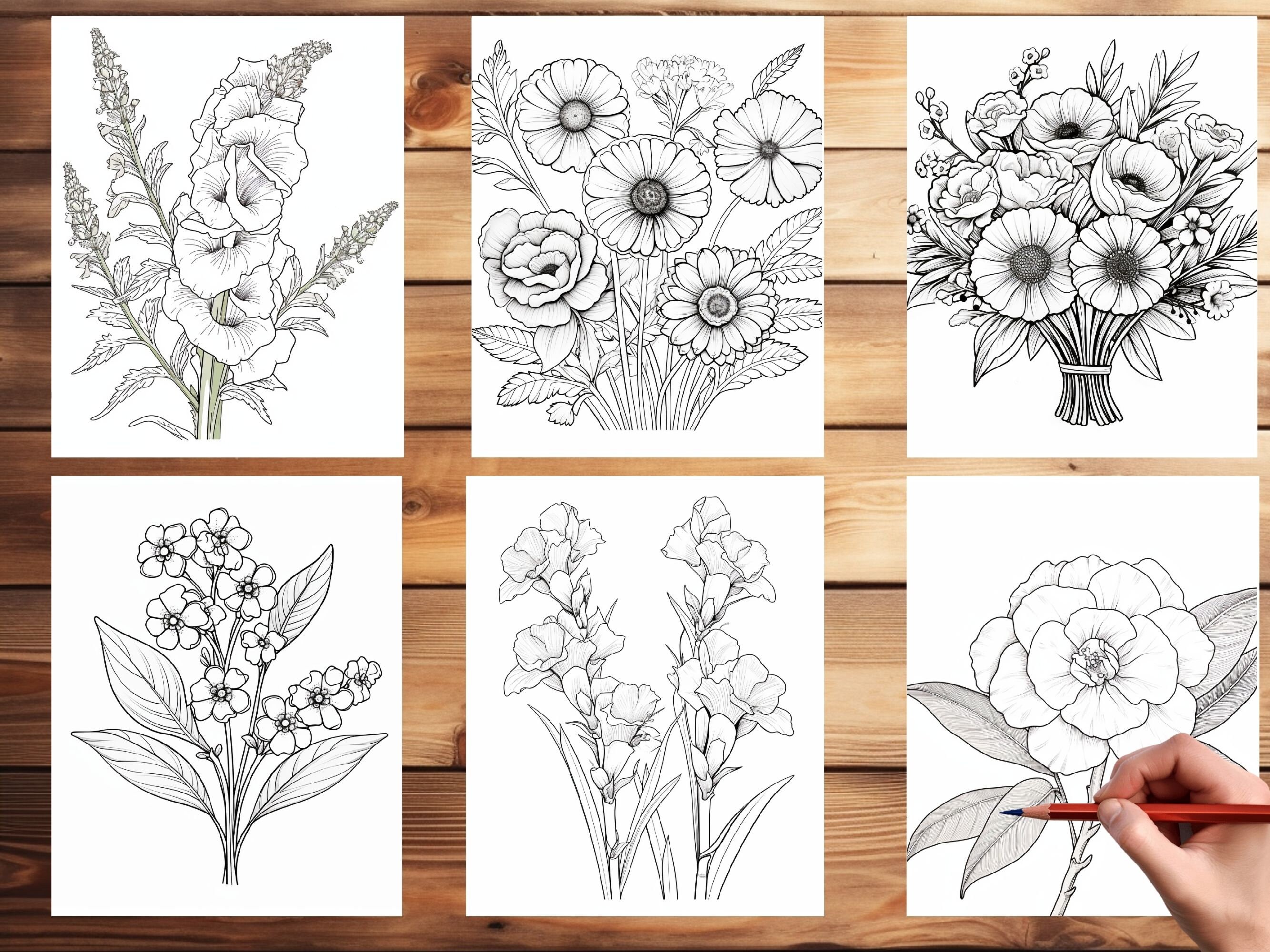 Flower Coloring Pages printable Floral Designs for - Etsy