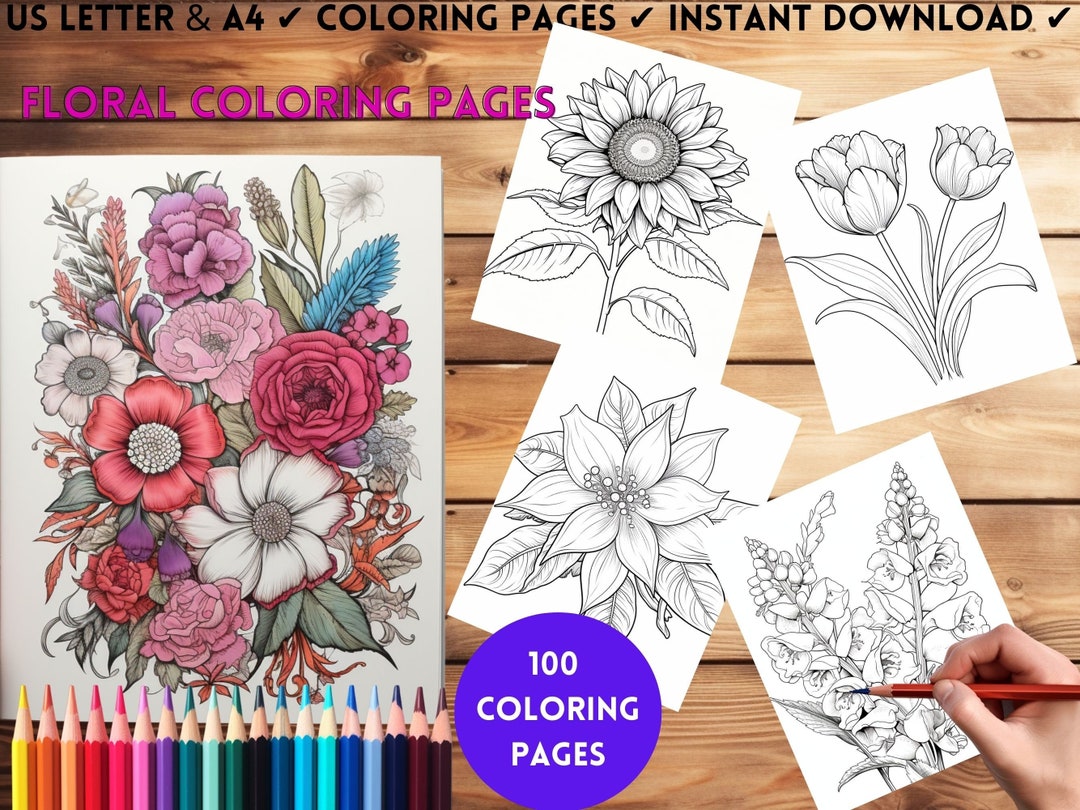 Flower Coloring Pages ,printable Floral Designs for Relaxation, Adult ...