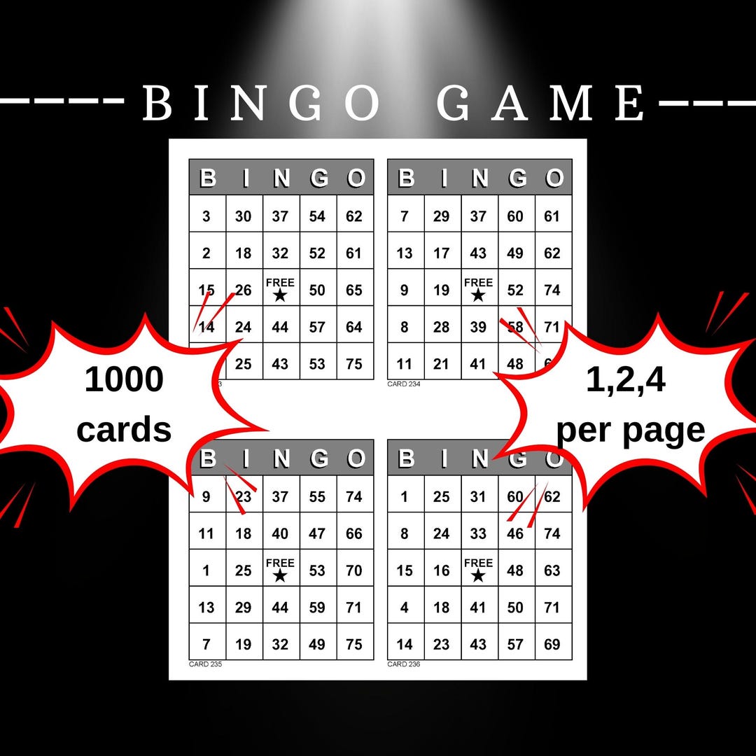 1000 Bingo Cards Game, 1, 2, and 4 per Page, Large Print, Instant ...