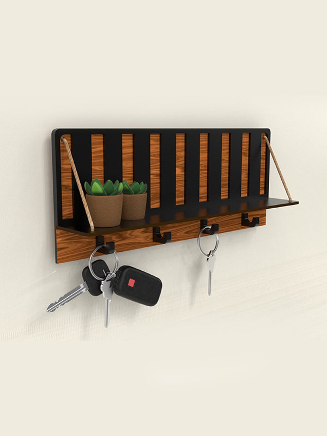 Handmade Rustic Wooden Keychain and Entryway Organiser With Wooden ...