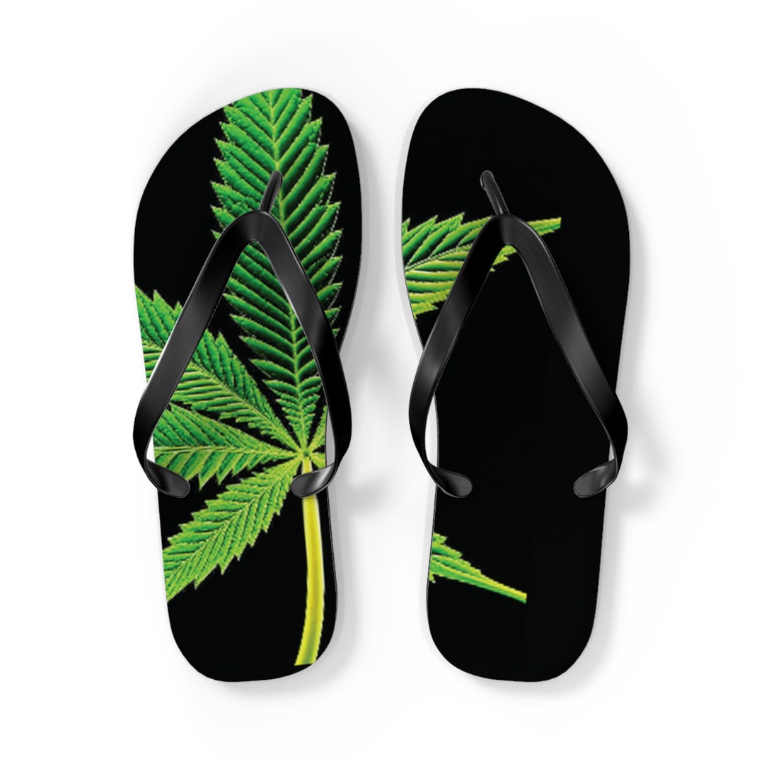 Marijuana Pot Leaf Cannabis 420 Flip Flops Large Green Pot Leaf for ...