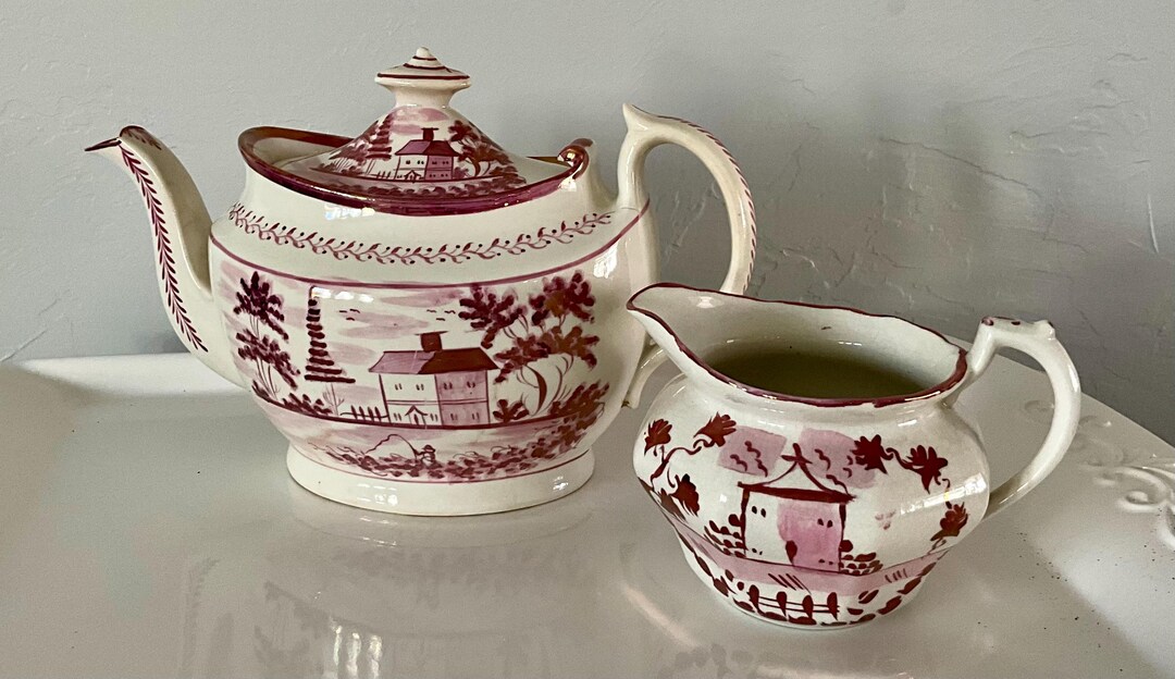 Victorian Antique Pink Lustreware, Teapot, Creamer Set Made in England ...
