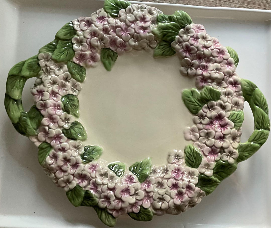Vintage 1950s Italian Majolica Hydrangea Tray, Hand Painted ...