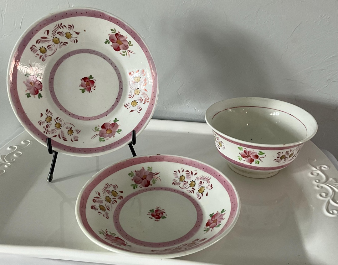 Victorian Antique Hand Painted Pink Lustreware, Made in England, Set of ...