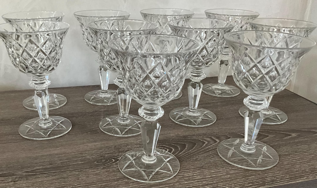 Vintage Lead Crystal Goblets - Diamond-cut Stemware Set of 10 - Etsy