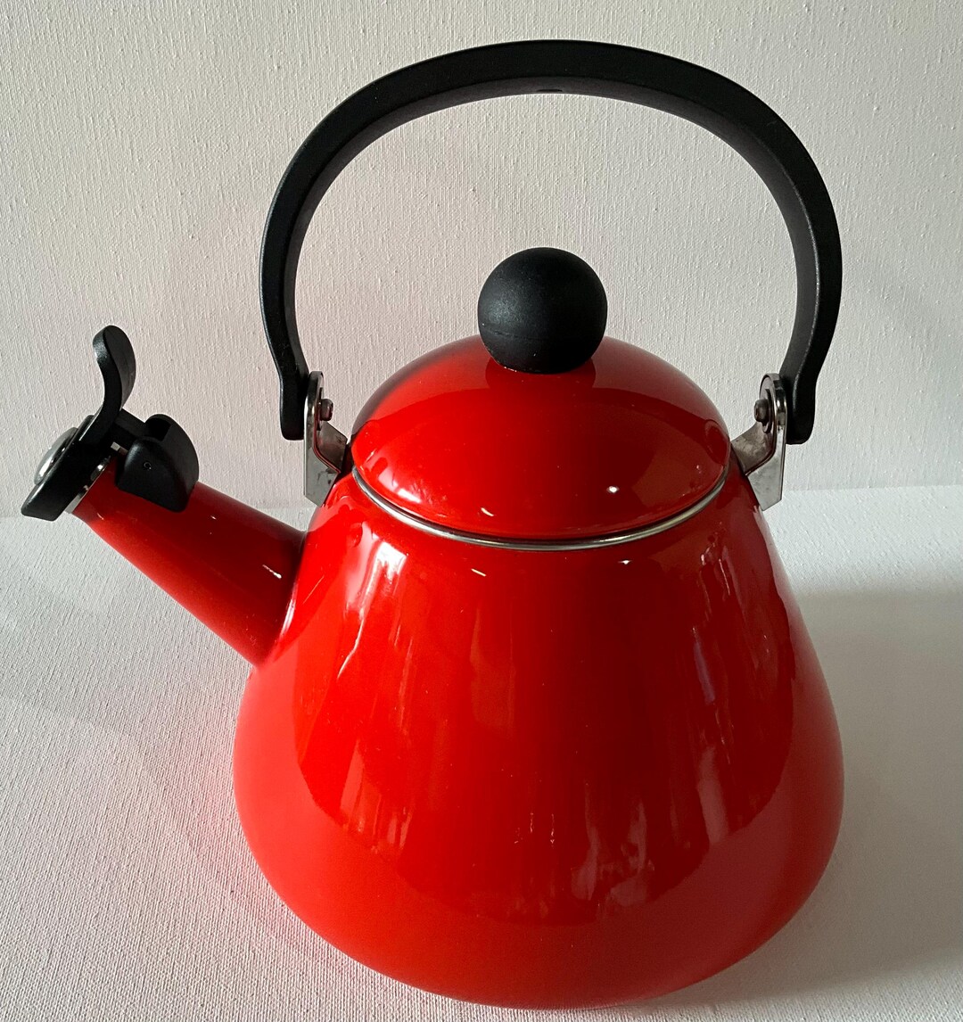 Vintage Le Creuset Kone Whistling Kettle, Cherry Red Enamel on Steel ...