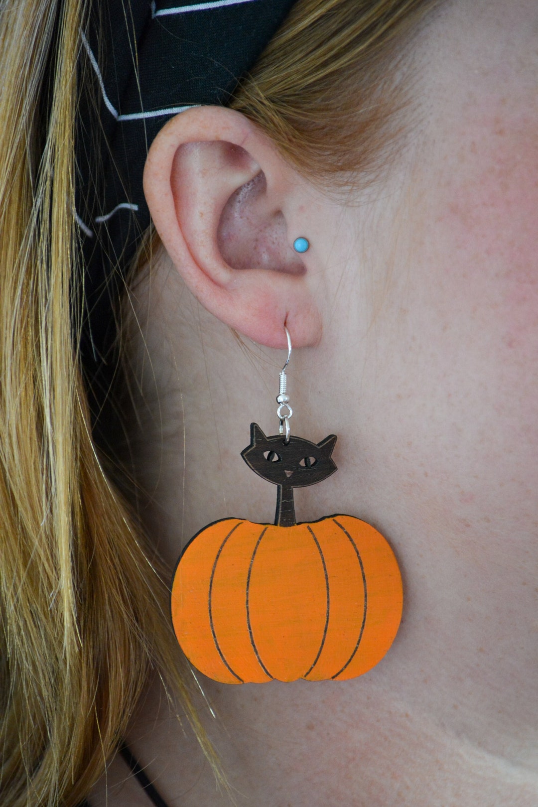 Halloween Atomic Pumpkin Cat Mcm-inspired Wood Earrings and - Etsy