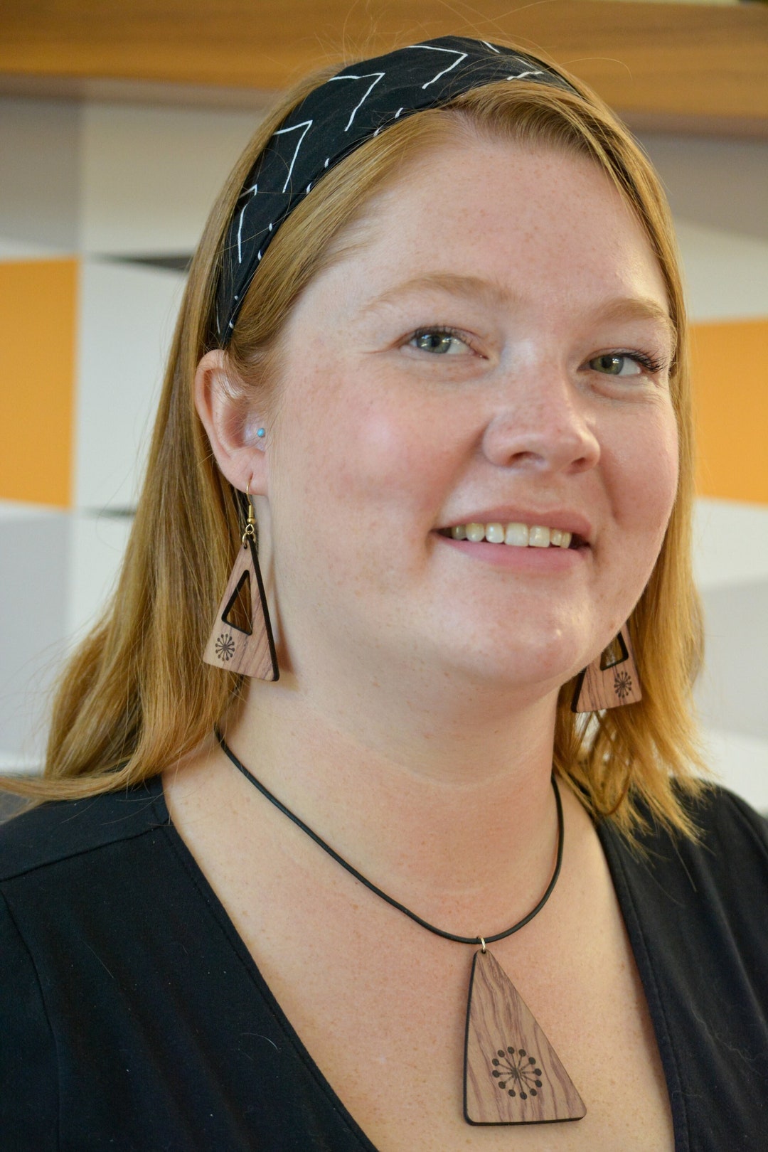 Mid Century Modern Inspired Wood Laser Cut Earrings And Necklaces