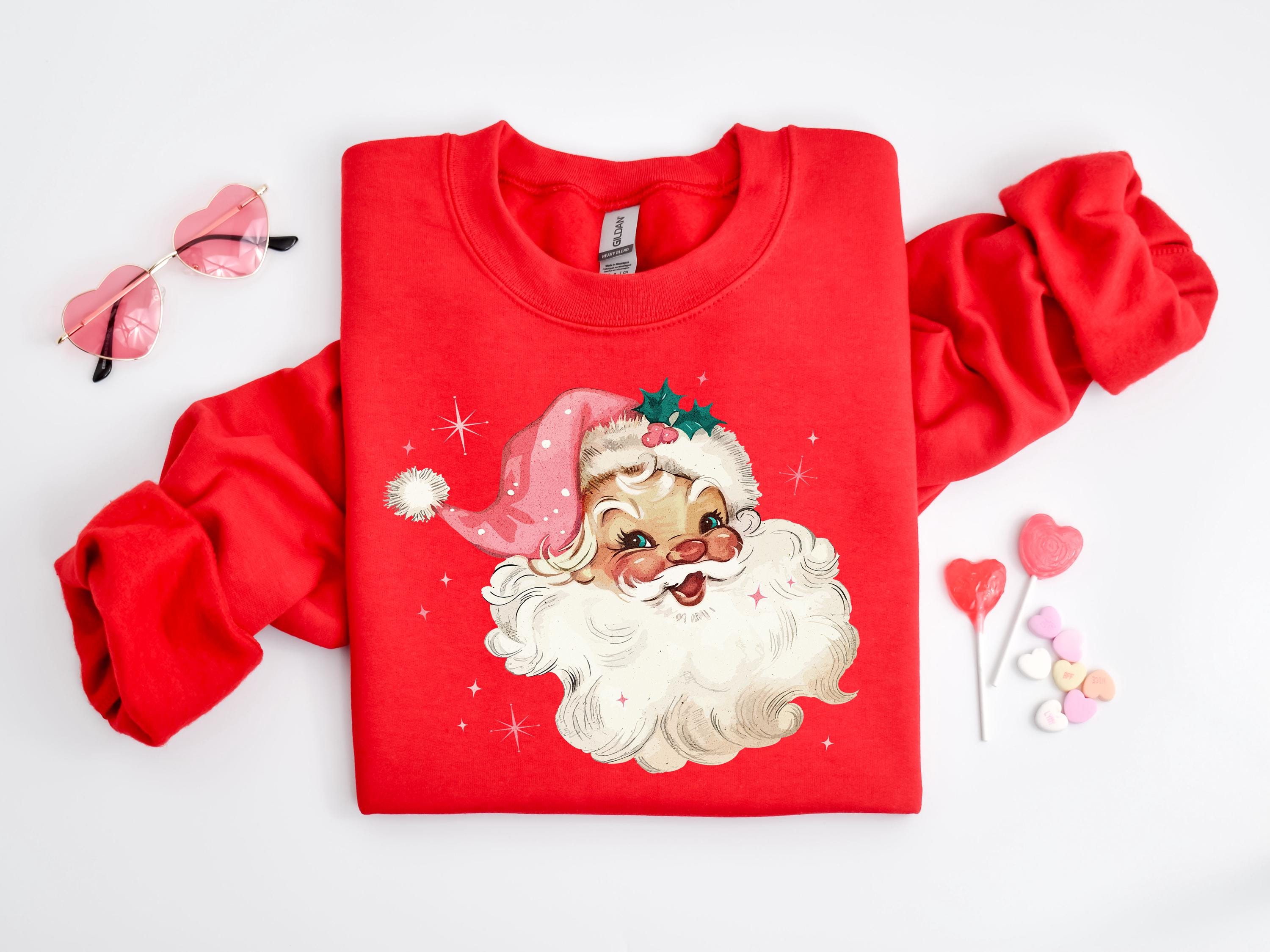Pink Santa Retro Christmas T-shirts Sweatshirts for Women Pink ...