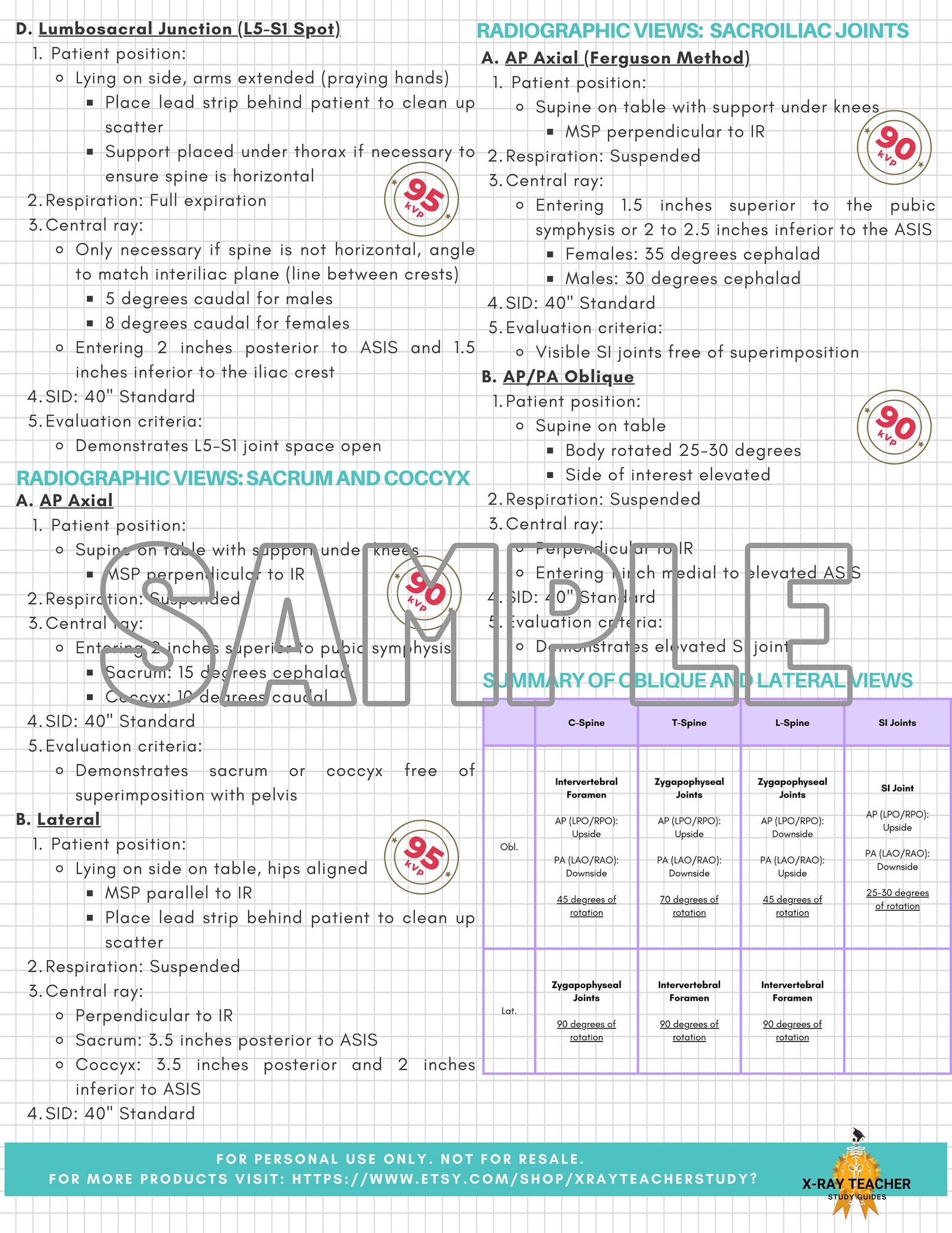 DIGITAL VERSION ARRT Study Guide: Procedures Quick Reference Sheet ...