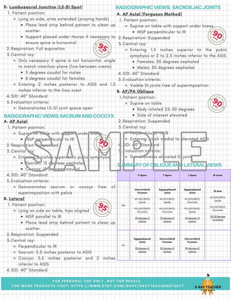DIGITAL VERSION ARRT Study Guide: Procedures Quick Reference Sheet ...