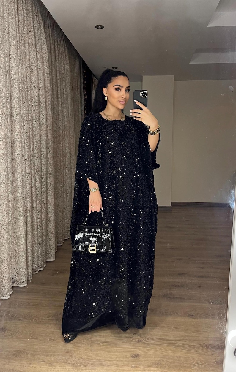 Black Sequins Velevet Abaya - Etsy
