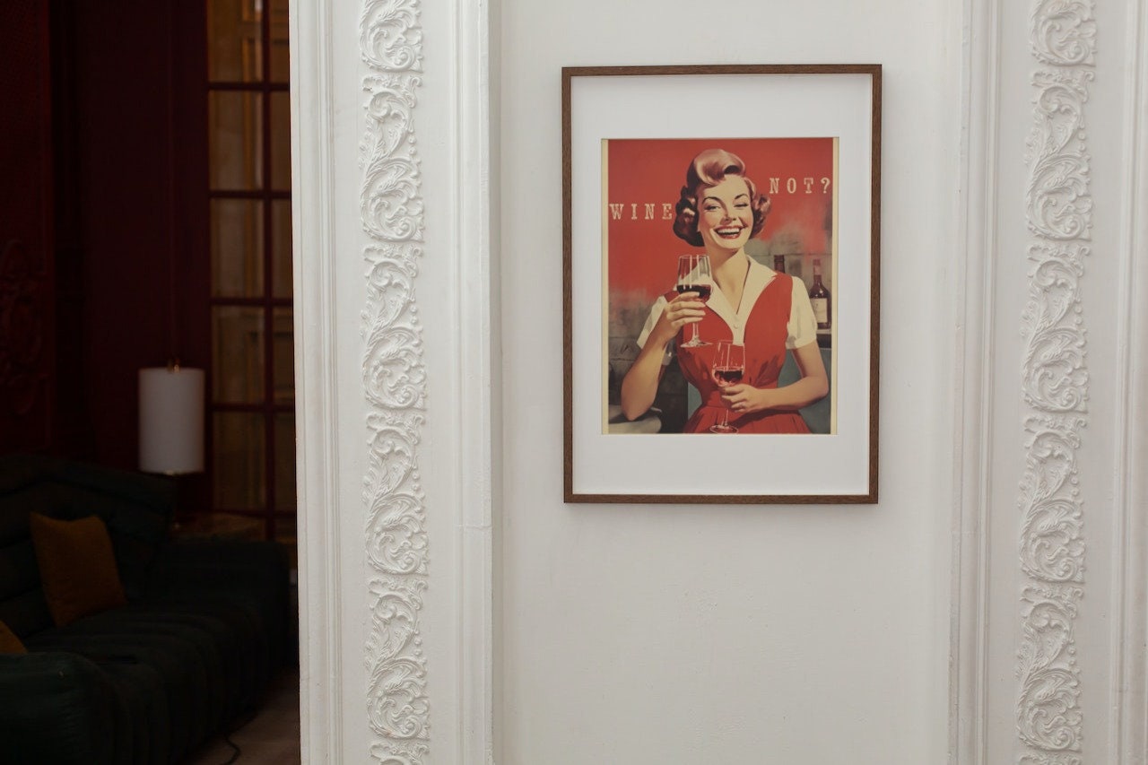 Wine Not Funny Poster 60s Style Retro Kitchen Wall Art Bar Cart & Cafe ...