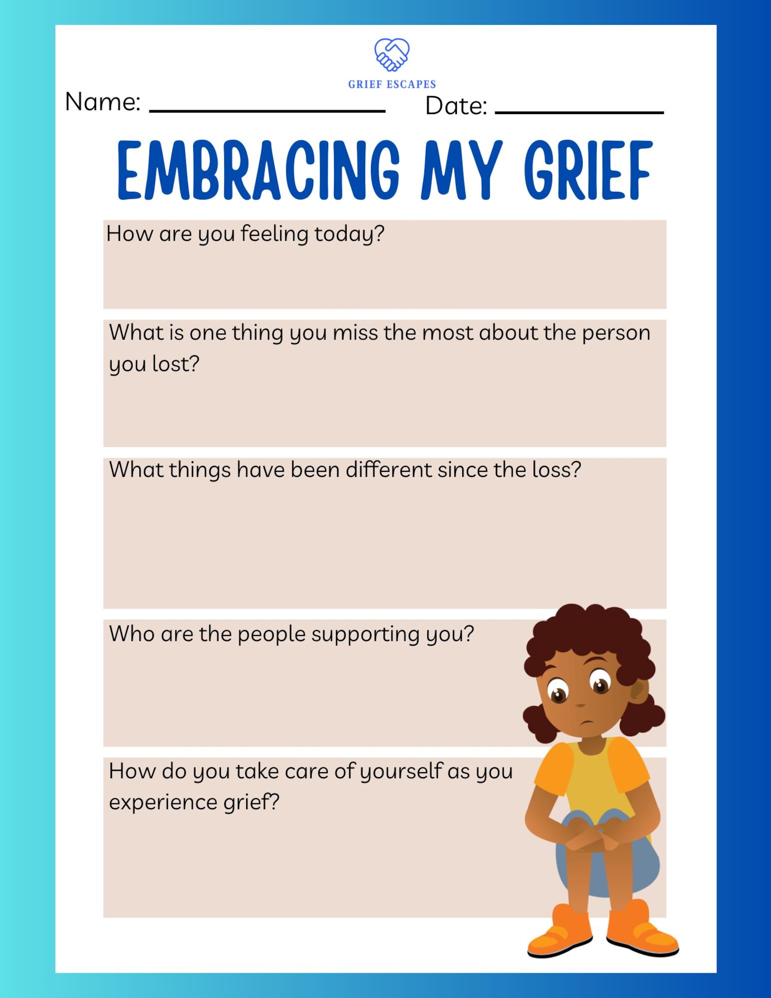 Kids SEL Worksheets: Embracing My Grief - Social Emotional Learning ...