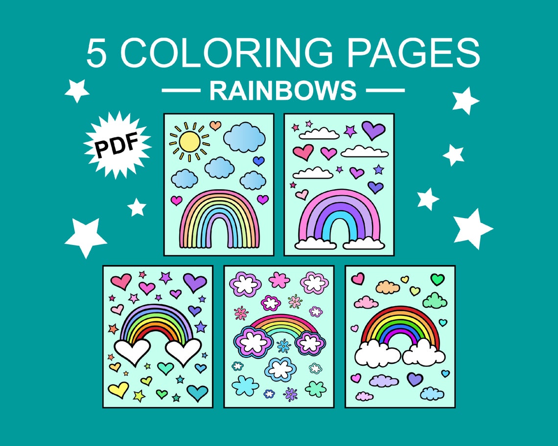 Coloring Sheets - Rainbows Printable Kids PDF File Instant Digital ...