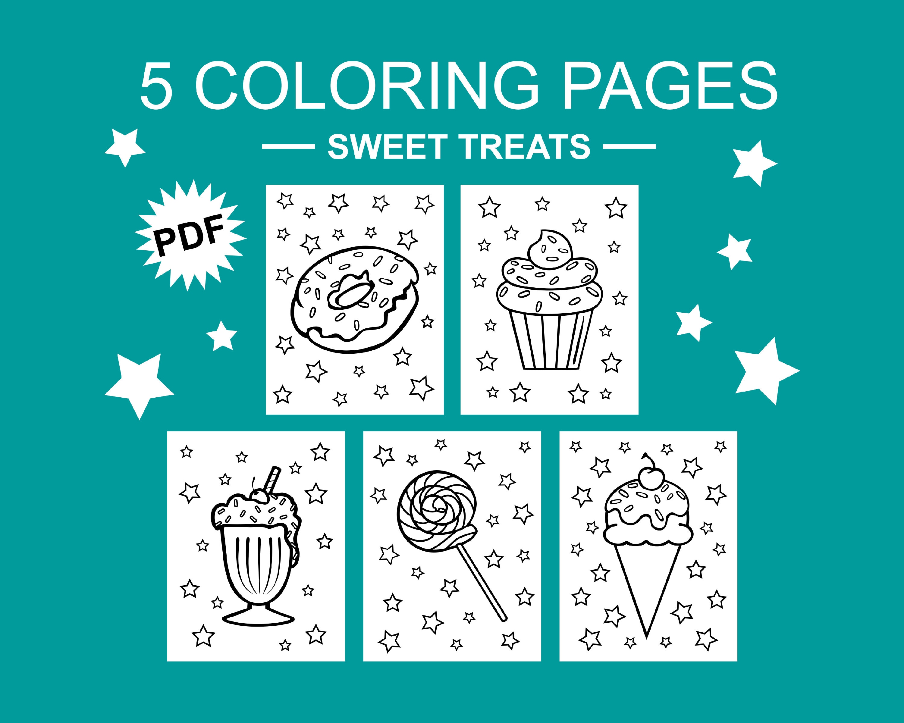 Coloring Sheets Sweet Treats Printable Kids PDF File Instant - Etsy