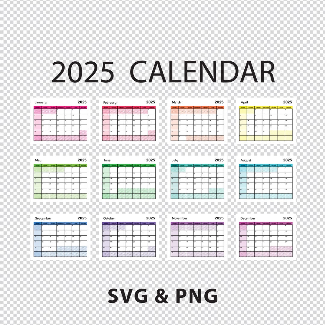 Plantilla de calendario 2025 Archivo SVG PNG descarga digital ...
