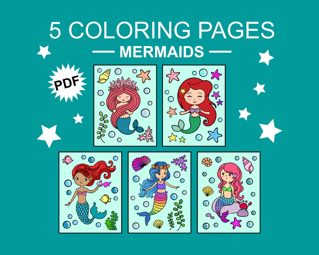 Coloring Sheets - Mermaids Printable Kids PDF File Instant Digital ...