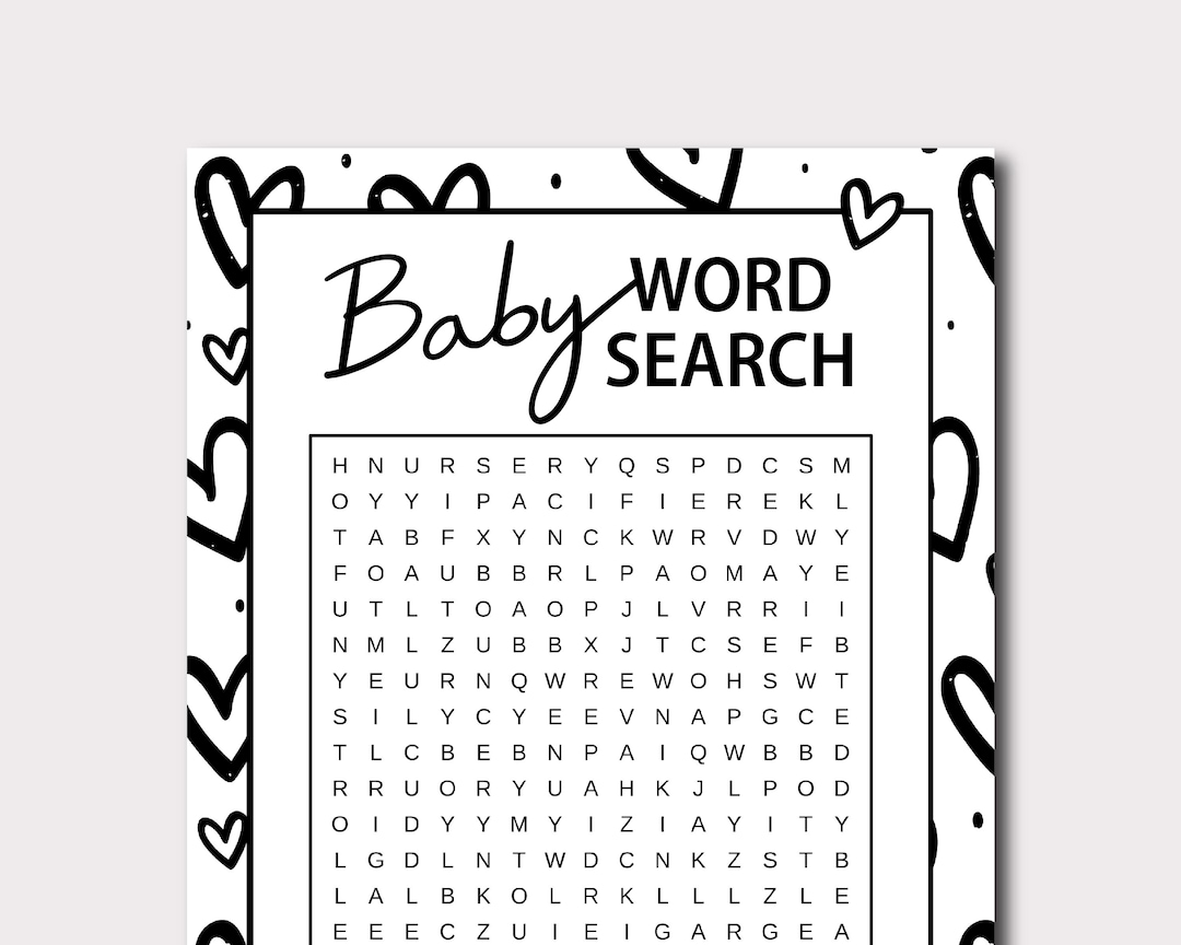 Word Search - Baby Shower Game - JPG - Black and White Hearts ...