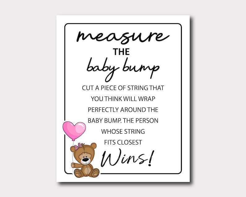 Measure the Baby Bump - Baby Shower Game - JPG - Pink Heart Balloon ...