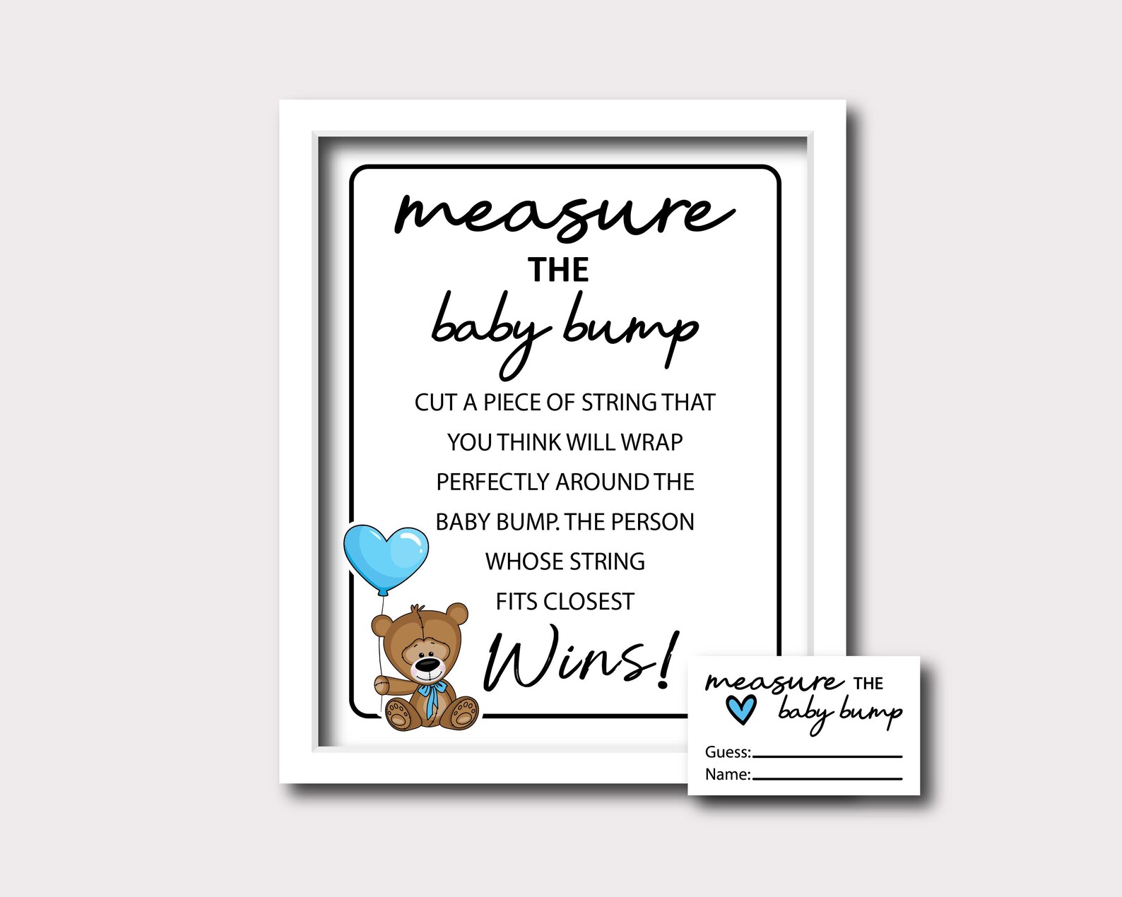 Measure the Baby Bump - Baby Shower Game - JPG - Blue Heart Balloon ...