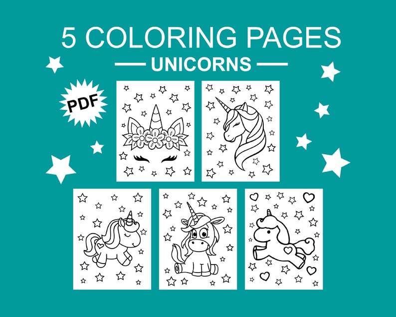 Coloring Sheets - Unicorns Printable Kids PDF File Instant Digital ...