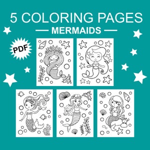 Coloring Sheets - Mermaids Printable Kids PDF File Instant Digital ...