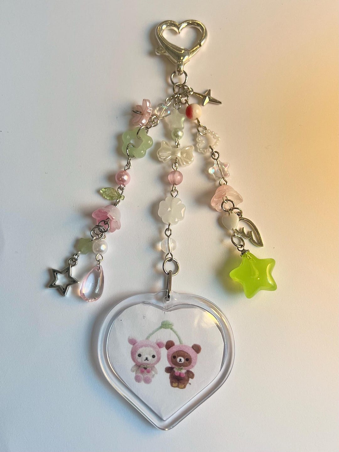 Rillakuma Themed Coquette Green & Pink Keychains! - Etsy